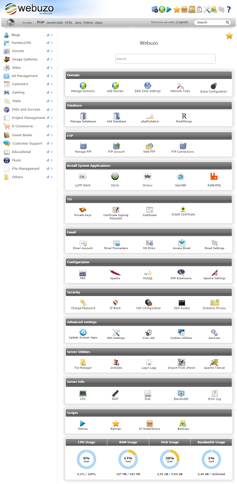 Webuzo Control Panel ช่วยจัดการเว็บไซต์ง่าย เร็ว และฟรี | HostPacific.com