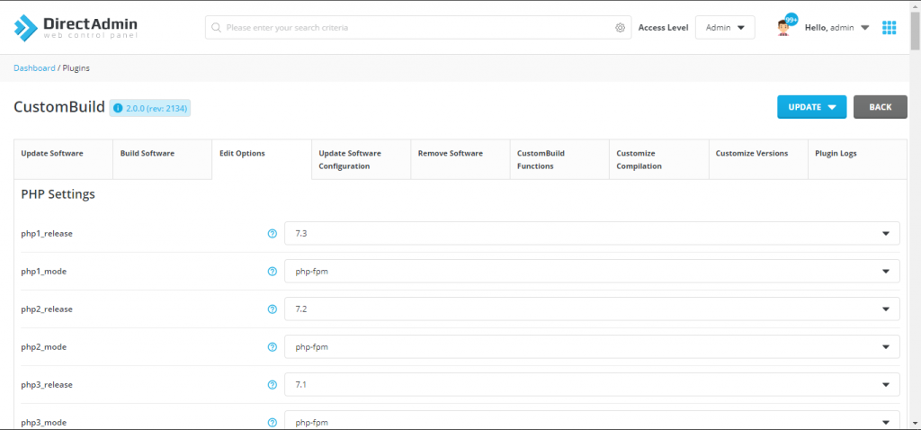 การใช้งาน CustomBuild บน DirectAdmin | HostPacific.com