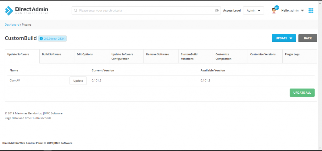 การใช้งาน CustomBuild บน DirectAdmin | HostPacific.com
